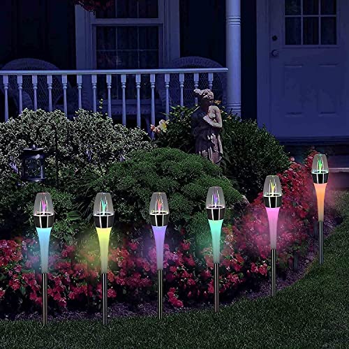 pearlstar Solar Lights Outdoor Color Changing LED Garden Pathway Lights Landscape Lighting Waterproof for Path Lawn Patio Yard Walkway Driveway(6pack)