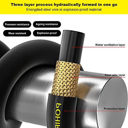 POHIR Pressure Washer Hose 70ft with 3/8" Quick Connector, High Tensile Wire Braided Kink Resistant 1/4 Inch Power Washer Hose 4200 PSI, 2pcs M22 14mm to 3/8" Adapter Set, Multi-Scene Use