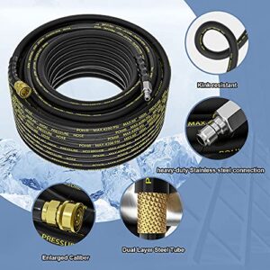 POHIR Pressure Washer Hose 70ft with 3/8" Quick Connector, High Tensile Wire Braided Kink Resistant 1/4 Inch Power Washer Hose 4200 PSI, 2pcs M22 14mm to 3/8" Adapter Set, Multi-Scene Use