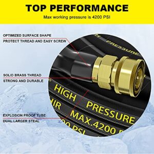 POHIR Pressure Washer Hose 70ft with 3/8" Quick Connector, High Tensile Wire Braided Kink Resistant 1/4 Inch Power Washer Hose 4200 PSI, 2pcs M22 14mm to 3/8" Adapter Set, Multi-Scene Use