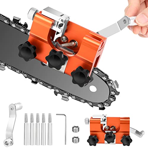 Augot Chainsaw Sharpener, Hand Crank Chainsaw Sharpening Kit with 5 Grinding Heads, Portable Chainsaw Chain Sharpener Jig Fit All Kinds of Chain Saws and Electric Saws, for Lumberjack or Garden Worker