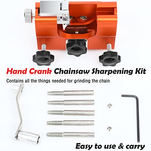 Augot Chainsaw Sharpener, Hand Crank Chainsaw Sharpening Kit with 5 Grinding Heads, Portable Chainsaw Chain Sharpener Jig Fit All Kinds of Chain Saws and Electric Saws, for Lumberjack or Garden Worker