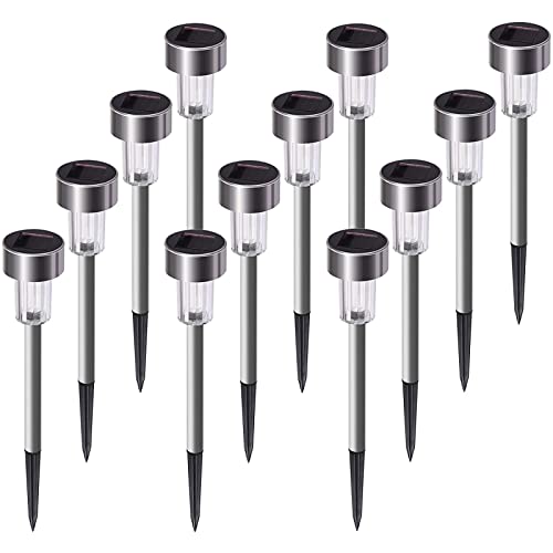 Solar Lights Outdoor Christmas, SUNNEST 12Pack Stainless Steel Outdoor Solar Lights - Waterproof, LED Landscape Lighting Solar Powered Outdoor Lights Solar Garden Lights for Pathway Patio Yard