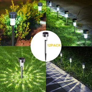 Solar Lights Outdoor Christmas, SUNNEST 12Pack Stainless Steel Outdoor Solar Lights - Waterproof, LED Landscape Lighting Solar Powered Outdoor Lights Solar Garden Lights for Pathway Patio Yard