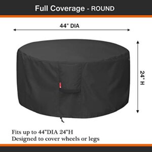 Fire Pit Cover - Waterproof 600D Heavy Duty Round Patio Fire Bowl Cover Black (Round - 44”D x 24”H)