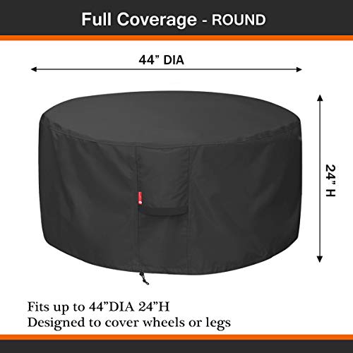 Fire Pit Cover - Waterproof 600D Heavy Duty Round Patio Fire Bowl Cover Black (Round - 44”D x 24”H)