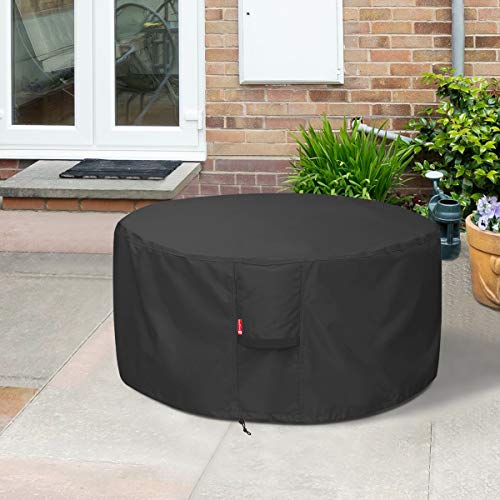 Fire Pit Cover - Waterproof 600D Heavy Duty Round Patio Fire Bowl Cover Black (Round - 44”D x 24”H)