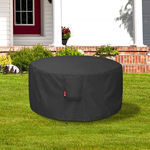 Fire Pit Cover - Waterproof 600D Heavy Duty Round Patio Fire Bowl Cover Black (Round - 44”D x 24”H)