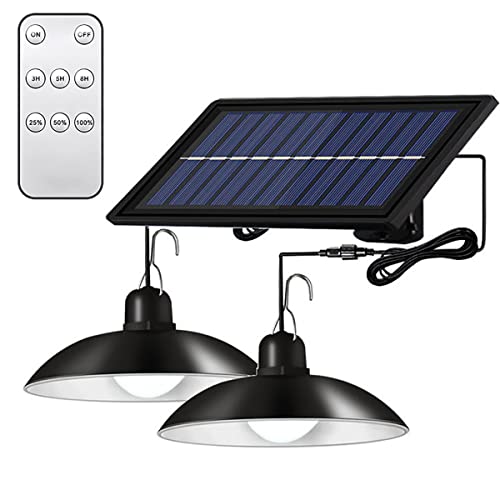 LEDHOLYT Solar Pandent Light, Indoor Outdoor Solar Powered LED Shed Light Barn Lights with Timer and Remote,Adopt Polycrystalline Silicon Solar Panel, Hanging Solar Lights for Garage Garden Porch