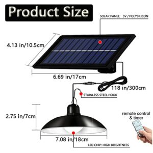 LEDHOLYT Solar Pandent Light, Indoor Outdoor Solar Powered LED Shed Light Barn Lights with Timer and Remote,Adopt Polycrystalline Silicon Solar Panel, Hanging Solar Lights for Garage Garden Porch