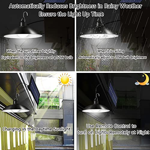 LEDHOLYT Solar Pandent Light, Indoor Outdoor Solar Powered LED Shed Light Barn Lights with Timer and Remote,Adopt Polycrystalline Silicon Solar Panel, Hanging Solar Lights for Garage Garden Porch