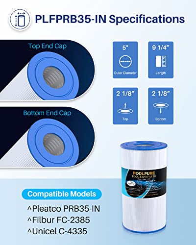 POOLPURE PRB35-IN Spa Filter Replaces Unicel C-4335, Guardian 409-219, Filbur FC-2385, 03FIL1300, 17-2482, 25393, 303557, 817-3501, R173431, 35 sq.ft, 5 X 9 Hot Tub Filter, 1 Pack