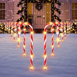 12 pack candy cane lights pathway outdoor 21”christmas candy cane lights waterproof with 84 warm led lights landscape path lights for xmas yard patio garden walkway christmas decorations