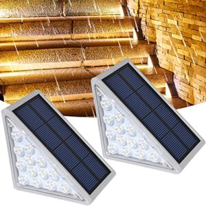 sunlight encounter solar step lights ip68 waterproof outdoor stair lights, warm white led solar deck lights solar powered outdoor solar lights for steps,yard, patio, garden, front door, pathway,2 pack