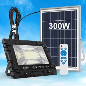 tfkk 300w solar street lights outdoor, 30000lm solar parking lot lights lamps, ip65 waterproof solar flood lights with remote control for basketball court, road, garden, yard