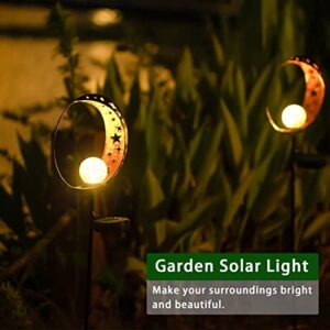 FERTGO Garden Solar Light Outdoor Decorative, Moon Decor, Crackle Glass Ball Metal Garden Stake Light for Pathway, Lawn, Patio, Yard