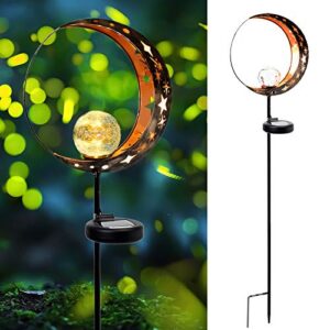 FERTGO Garden Solar Light Outdoor Decorative, Moon Decor, Crackle Glass Ball Metal Garden Stake Light for Pathway, Lawn, Patio, Yard