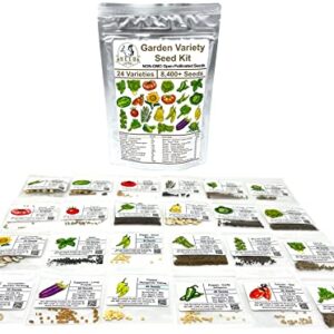 Complete Garden Seed Variety Kit - 24 Varieties - 8410+ Non-GMO Open Pollinated Seeds - Resealable Poly Bags - Grow Your Own Beautiful Garden