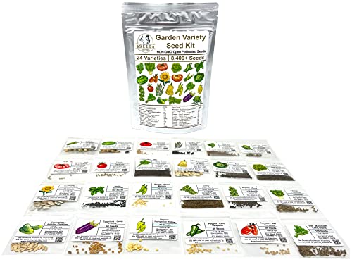 Complete Garden Seed Variety Kit - 24 Varieties - 8410+ Non-GMO Open Pollinated Seeds - Resealable Poly Bags - Grow Your Own Beautiful Garden