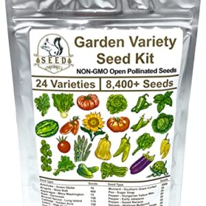 Complete Garden Seed Variety Kit - 24 Varieties - 8410+ Non-GMO Open Pollinated Seeds - Resealable Poly Bags - Grow Your Own Beautiful Garden