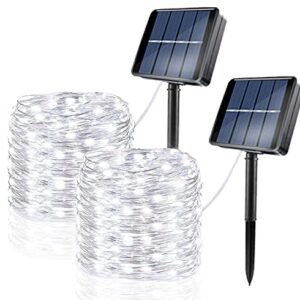 AFSEMOS Solar String Lights Outdoor, 2 Pack 200 LED 66 FT Solar Christmas Lights Outdoor Waterproof, 8 Modes Copper Wire Solar Fairy Lights for Xmas,Patio,Garden,Party Decorations(White Light)