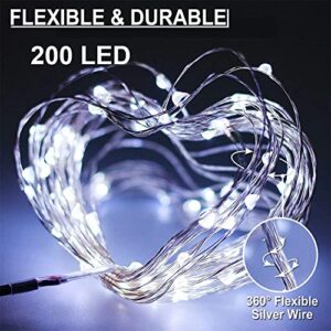 AFSEMOS Solar String Lights Outdoor, 2 Pack 200 LED 66 FT Solar Christmas Lights Outdoor Waterproof, 8 Modes Copper Wire Solar Fairy Lights for Xmas,Patio,Garden,Party Decorations(White Light)