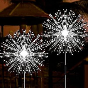 jjgoo solar garden lights solar firework lights, 2 pack 120 leds 2 lighting modes solar lights outdoor waterproof for garden patio walkway pathway party wedding decorative – cool white