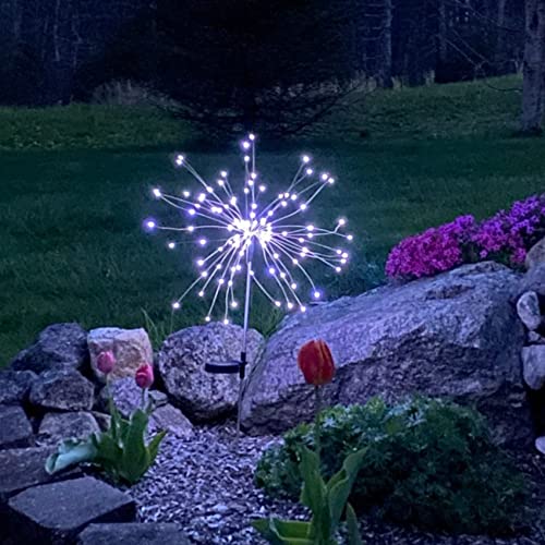 JJGoo Solar Garden Lights Solar Firework Lights, 2 Pack 120 LEDs 2 Lighting Modes Solar Lights Outdoor Waterproof for Garden Patio Walkway Pathway Party Wedding Decorative - Cool White