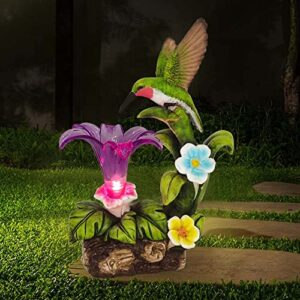 garden statue hummingbird figurine – hummingbird flower with solar led lights for outdoor indoor decoration for patio yard lawn,christmas decorative,gift for housewarming festival-10.2 x 7.1 inch