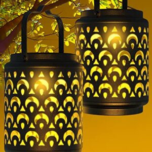 Solar Lanterns Hanging Outdoor Solar Lights with Handle,Waterproof Decorative Garden Light Metal Warm White Landscape Lighting for Garden Patio Courtyard Lawn for Yard Tree Fence Brown