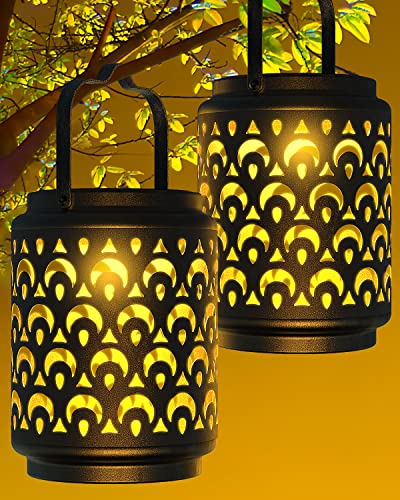 Solar Lanterns Hanging Outdoor Solar Lights with Handle,Waterproof Decorative Garden Light Metal Warm White Landscape Lighting for Garden Patio Courtyard Lawn for Yard Tree Fence Brown