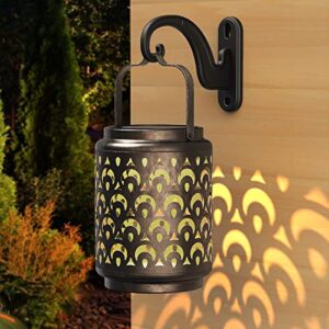 solar lanterns hanging outdoor solar lights with handle,waterproof decorative garden light metal warm white landscape lighting for garden patio courtyard lawn for yard tree fence brown