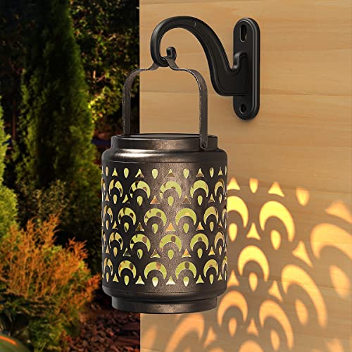 Solar Lanterns Hanging Outdoor Solar Lights with Handle,Waterproof Decorative Garden Light Metal Warm White Landscape Lighting for Garden Patio Courtyard Lawn for Yard Tree Fence Brown