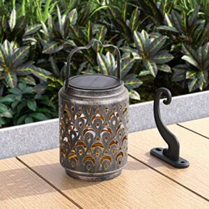 Solar Lanterns Hanging Outdoor Solar Lights with Handle,Waterproof Decorative Garden Light Metal Warm White Landscape Lighting for Garden Patio Courtyard Lawn for Yard Tree Fence Brown