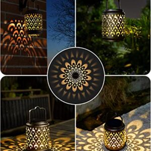 Solar Lanterns Hanging Outdoor Solar Lights with Handle,Waterproof Decorative Garden Light Metal Warm White Landscape Lighting for Garden Patio Courtyard Lawn for Yard Tree Fence Brown