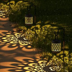 Solar Lanterns Hanging Outdoor Solar Lights with Handle,Waterproof Decorative Garden Light Metal Warm White Landscape Lighting for Garden Patio Courtyard Lawn for Yard Tree Fence Brown