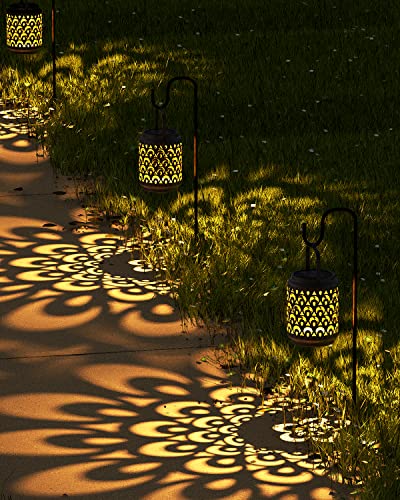 Solar Lanterns Hanging Outdoor Solar Lights with Handle,Waterproof Decorative Garden Light Metal Warm White Landscape Lighting for Garden Patio Courtyard Lawn for Yard Tree Fence Brown