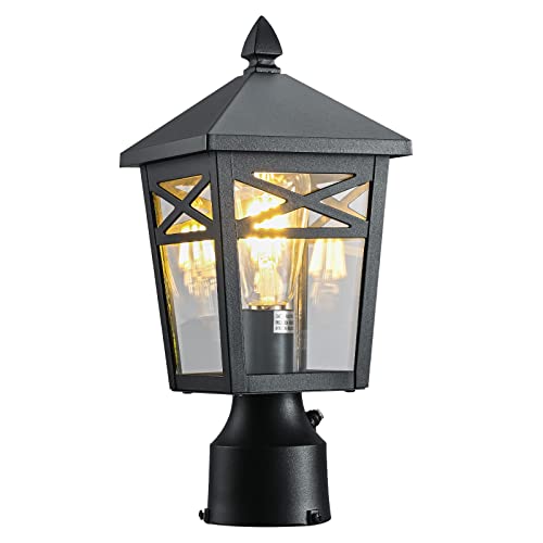 Moonlok 1-Light Dusk to Dawn Outdoor Post Light, Exterior Lamp Post Light Fixture with Clear Glass, Black Finish Post Light Fixture for Patio Garden