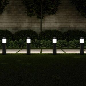 pure garden 50-lg1063 solar path bollard, set of 6-15” stainless steel outdoor stake lighting for garden, landscape, yd, driveway, walkway (black)