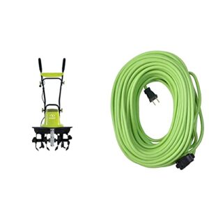 sun joe tj603e 16-inch 12-amp electric tiller and cultivator , green & yard master 9940010 outdoor garden 120-foot extension cord, light duty, 10 amps, lime green