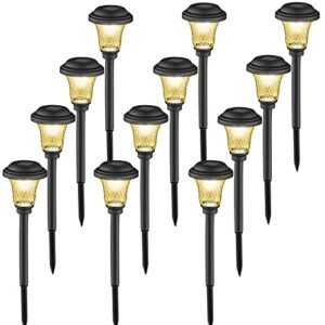 hisolar solar pathway lights outdoor, 12 pack wireless walkway solar lights outdoor waterproof auto on/off solar landscape lights for garden patio yard driveway, warm white