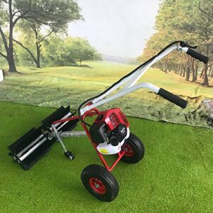 oukaning 43cc gas powered sweeper broom 2 stroke walk behind snow sweeper hand held brush broom sweeping machine for garden lawn yard sidewalk driveway turf grass cleaning