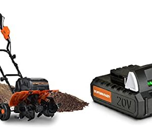 SuperHandy Tiller Cultivator Rototiller Electric Portable 40V 14" Inch Tilling Width 4 Premium Steel Adjustable for Garden & Lawn, Digging, Weed Removal & Soil Cultivation with Extra Battery