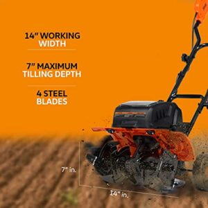 SuperHandy Tiller Cultivator Rototiller Electric Portable 40V 14" Inch Tilling Width 4 Premium Steel Adjustable for Garden & Lawn, Digging, Weed Removal & Soil Cultivation with Extra Battery