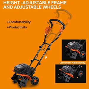 SuperHandy Tiller Cultivator Rototiller Electric Portable 40V 14" Inch Tilling Width 4 Premium Steel Adjustable for Garden & Lawn, Digging, Weed Removal & Soil Cultivation with Extra Battery