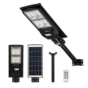 langy solar street light 12000 lumens,240pcs led, 18000 mah battery, high lumens led solar power street lamp outdoor dusk to dawn for parking lot, yard, garage and garden