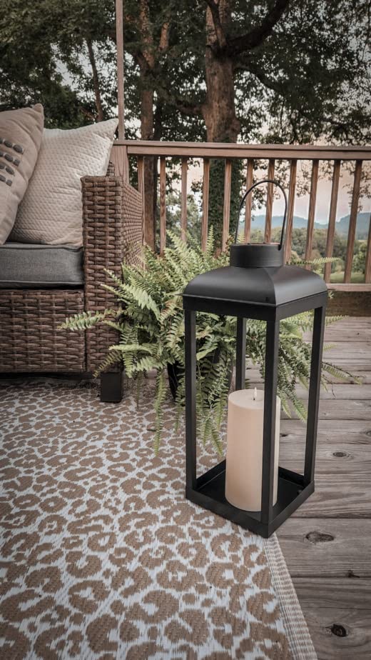 Outdoor Candle Lantern, Large - 18 Inch Tall, Solar Powered, Black Metal, Open Frame (No Glass), Dusk to Dawn Timer, Decorative LED Lantern Lights for Front Porch, Garden or Patio Decor