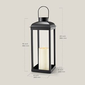 Outdoor Candle Lantern, Large - 18 Inch Tall, Solar Powered, Black Metal, Open Frame (No Glass), Dusk to Dawn Timer, Decorative LED Lantern Lights for Front Porch, Garden or Patio Decor