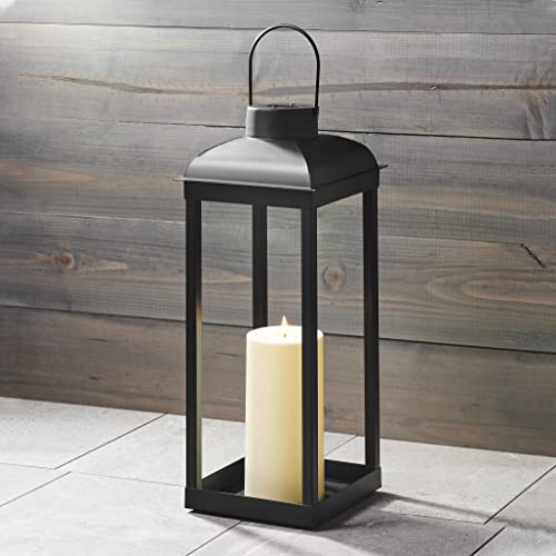 Outdoor Candle Lantern, Large - 18 Inch Tall, Solar Powered, Black Metal, Open Frame (No Glass), Dusk to Dawn Timer, Decorative LED Lantern Lights for Front Porch, Garden or Patio Decor