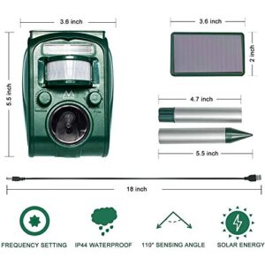 AMERFIST Solar Animal Repeller, 2021 Ultrasonic Mole Repellent, Rat, Squirrel, Deer, Raccoon, Skunk, Rabbit, Mole, Dog, Cat, Waterproof with Motion Detector, USB Rechargeable, Flashing Light (Green)